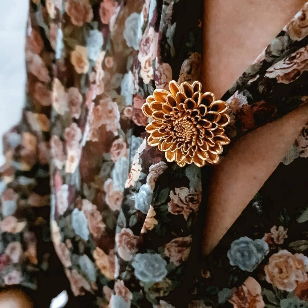 Thallo Crysanthe Chrysanthemum Brooch statement, 24K Gold plated